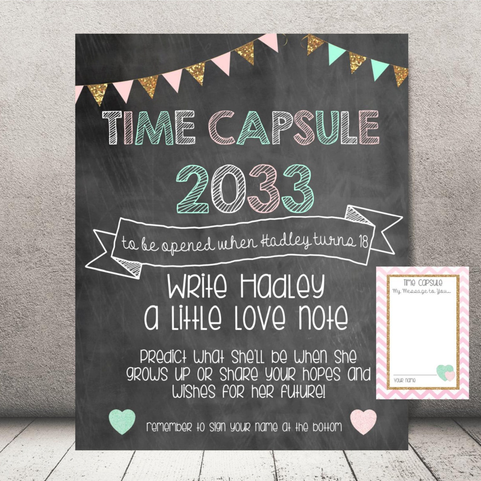Time Capsule Sign and Note Cards Mint and Gold 1st - Etsy
