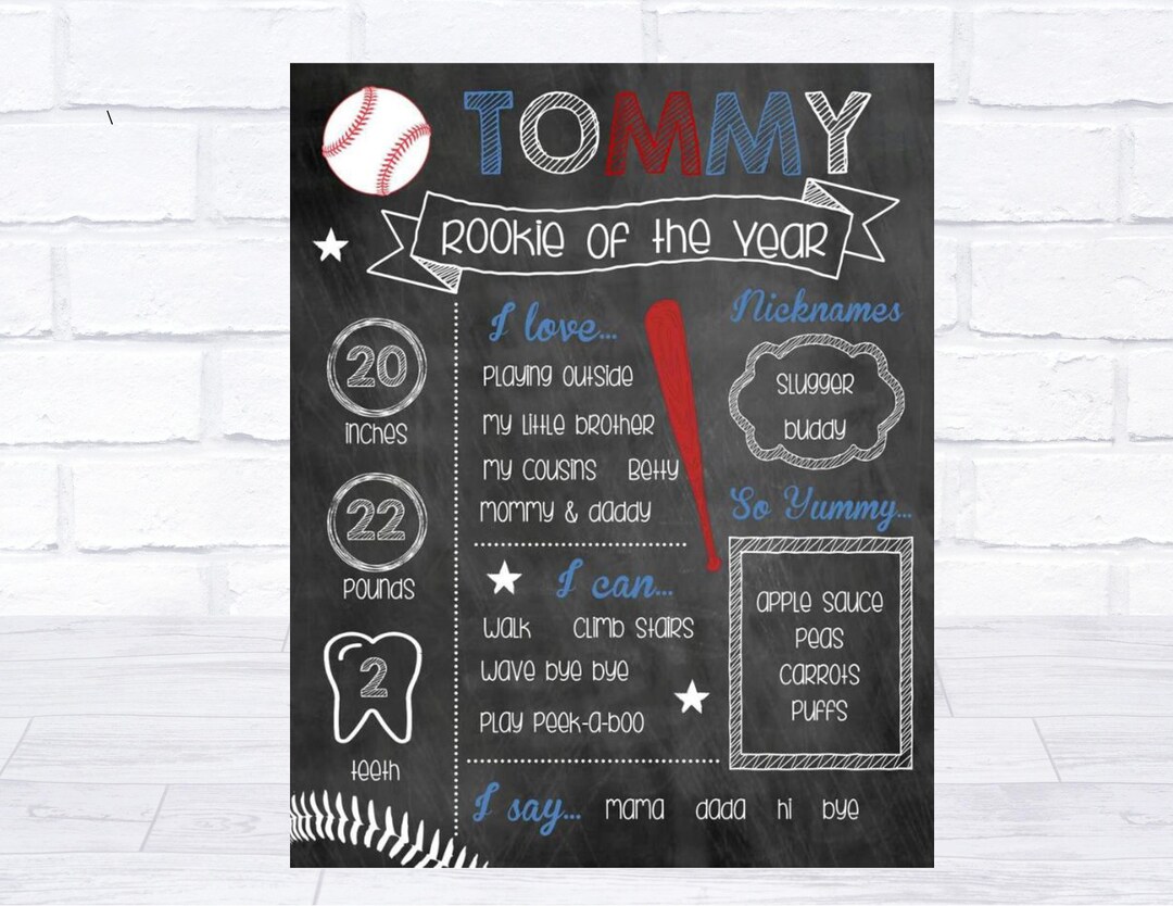 Rookie Chalkboard, Baseball Chalkboard Print, Baseball Milestone Print ...