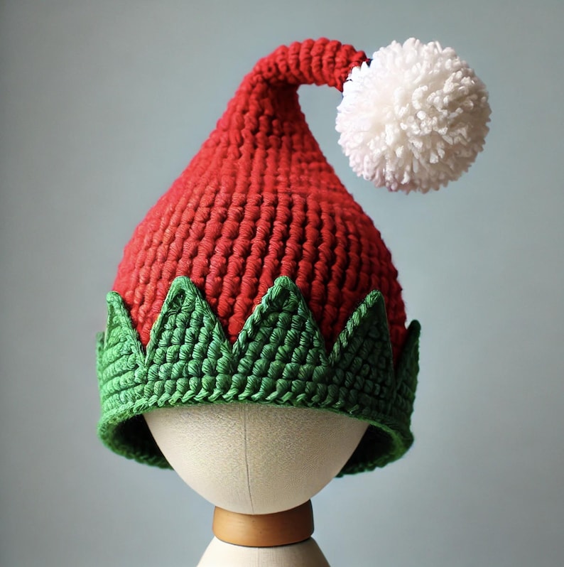 Festive Handmade Crochet Elf Hat Pattern, Customizable in Six Sizes, Newborn Through Adult ...