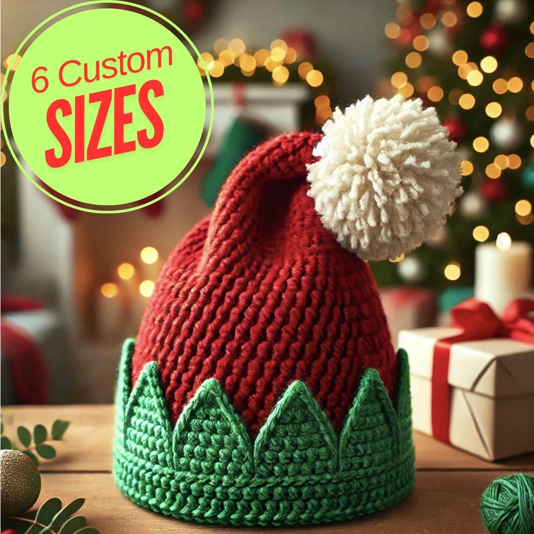 Festive Handmade Crochet Elf Hat Pattern, Customizable in Six Sizes ...