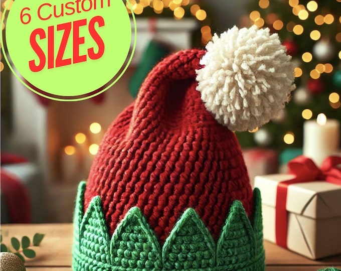 Festive Handmade Crochet Elf Hat Pattern, Customizable in Six Sizes ...