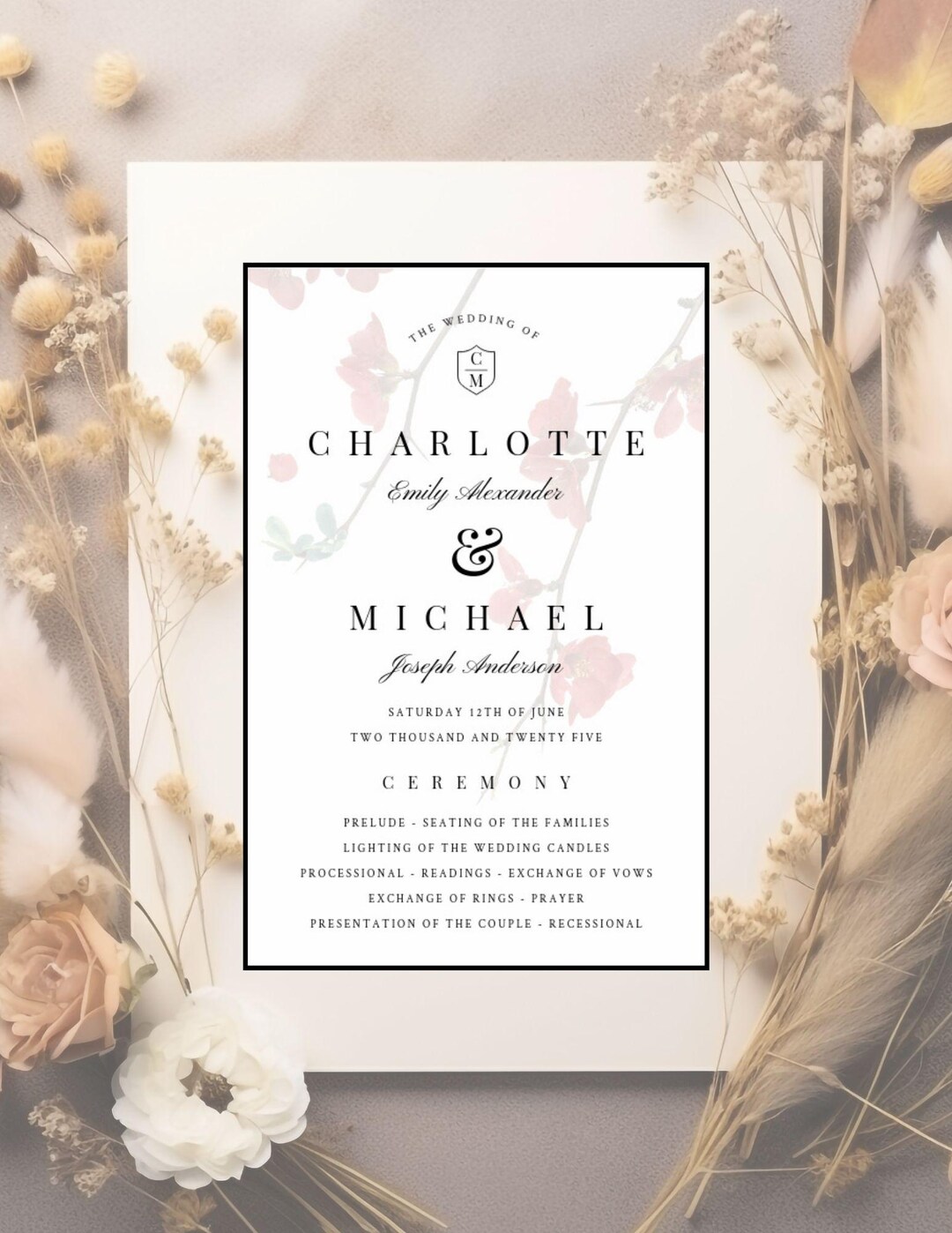 Classic Wedding Invitation Template Front Back 5 by 7 Inches, Monogram ...