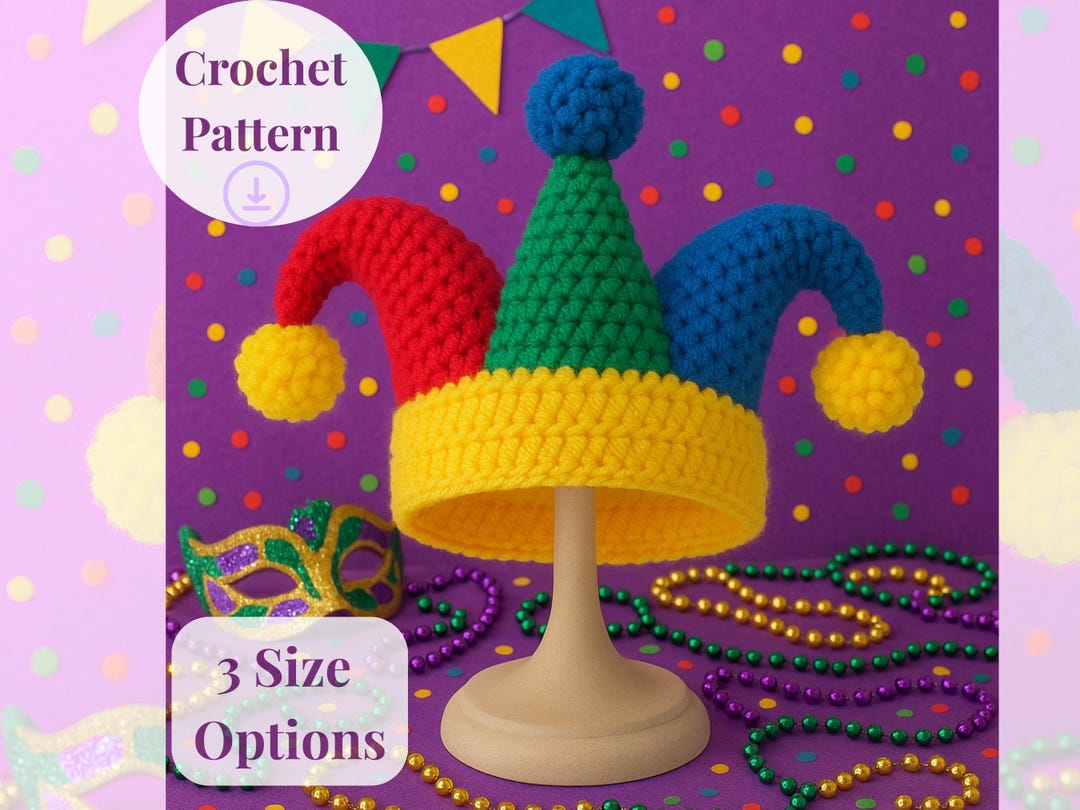 Jester Hat Crochet Pattern | Customizable Mardi Gras Crochet Hat ...