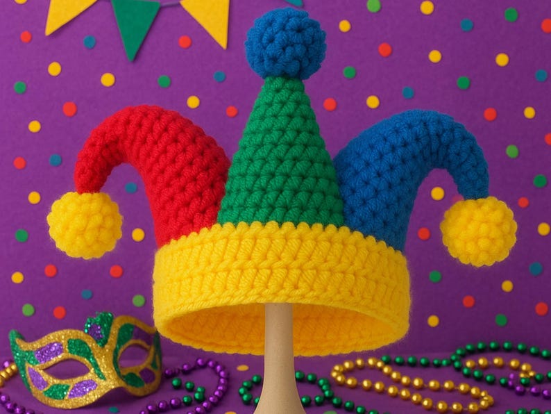 Jester Hat Crochet Pattern | Customizable Mardi Gras Crochet Hat | Cosplay Hat Pattern ...