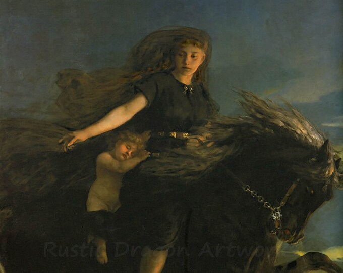 Peter Nicolai Arbo nott Rides Her Horse Hrimfaxi 1887 Reproduction ...