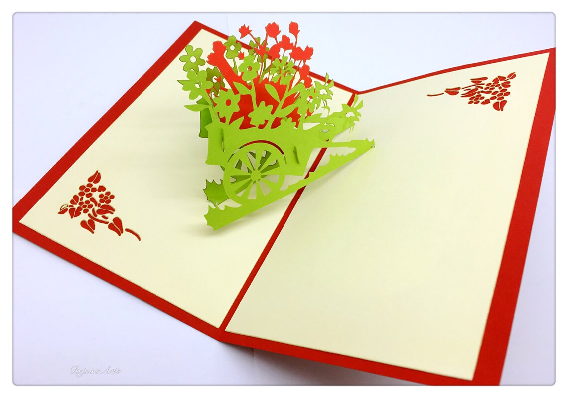 3D Pop up Flower Cart Card - Etsy