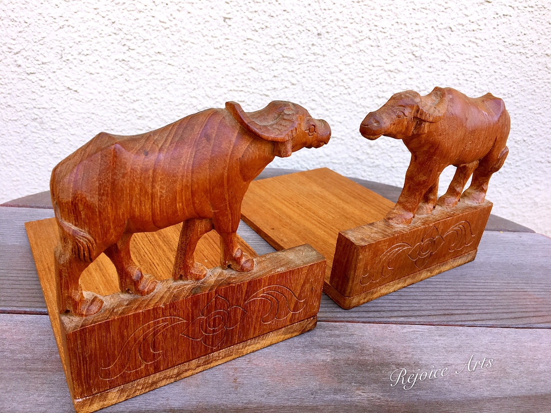 Vintage Hand Carved Wooden Folding Buffalo Bookends - Etsy