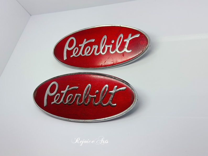 Vintage Pair of Peterbilt Truck Metal Red Oval Emblem Chrome Badges - Etsy