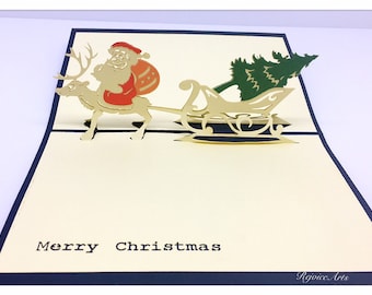 Santa Claus Christmas Pop up Card Home Décor 3D Handmade Cut by Hand ...
