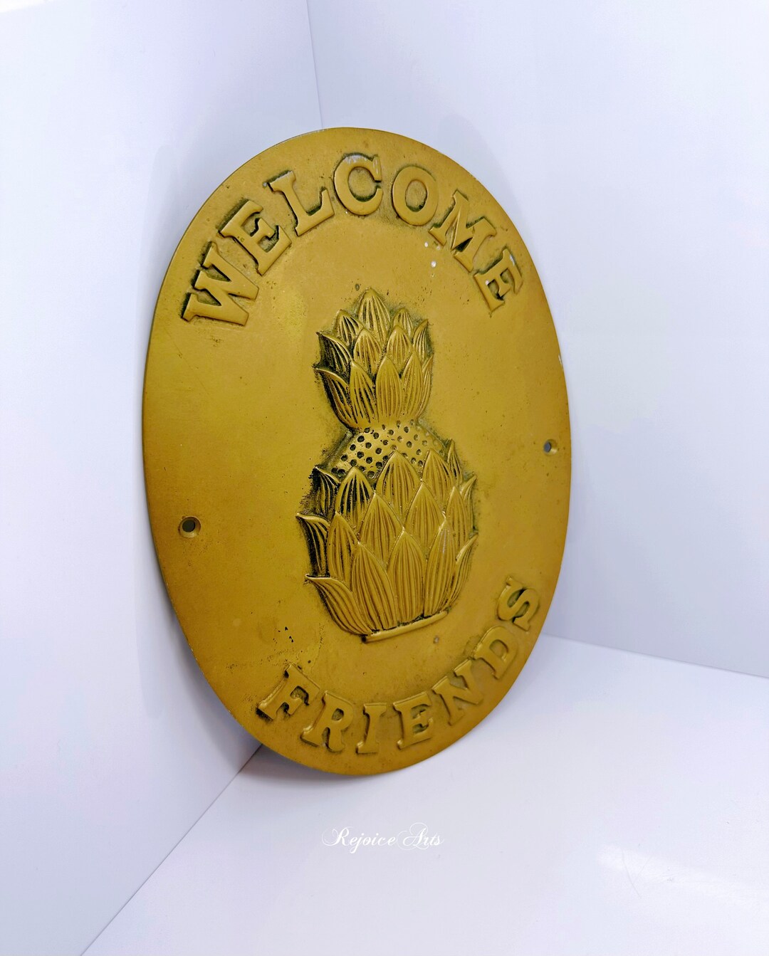 Vintage Oval Solid Brass Welcome Friends Pineapple Door Plaque 1988 - Etsy