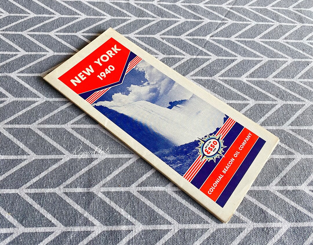 Vintage 1940 Colonial Beacon Oil Co ESSO Gas Station New York Road Map ...