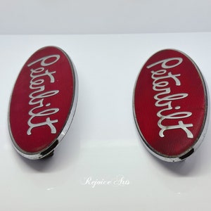 Vintage Pair of Peterbilt Truck Metal Red Oval Emblem Chrome Badges - Etsy