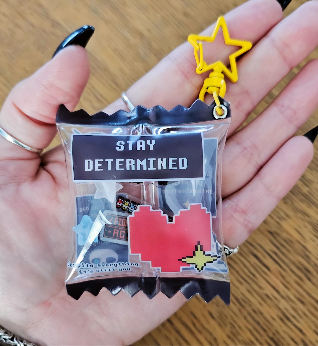 Stay Determined - Undertale Candy Bag Shaker Charm Keychain With ...