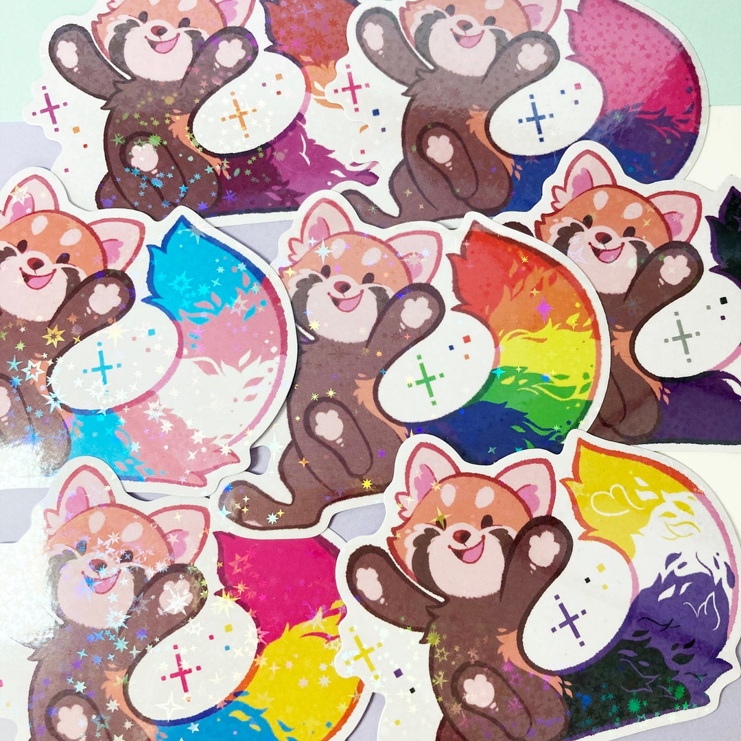 LGBTQA Pride Panda - Stickers Holographic Sparkle Glitter, 80mm 3", Die ...