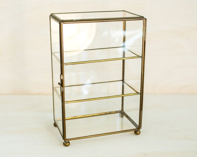 Vintage Glass and Brass Display Case With Two Shelves | Brass and Glass ...