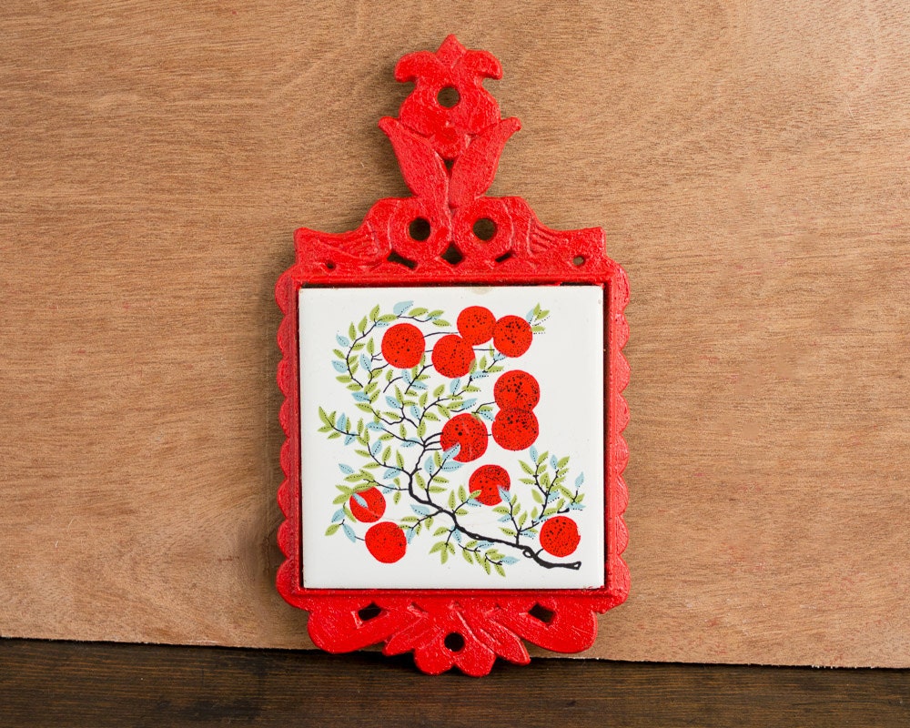 Red Trivet With Berries - Etsy
