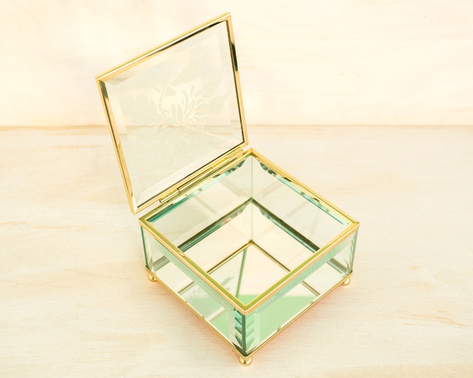 Brass & Glass Clear Frosted Beveled Box With Mirrored Bottom - Etsy