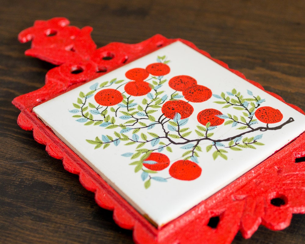 Red Trivet With Berries - Etsy