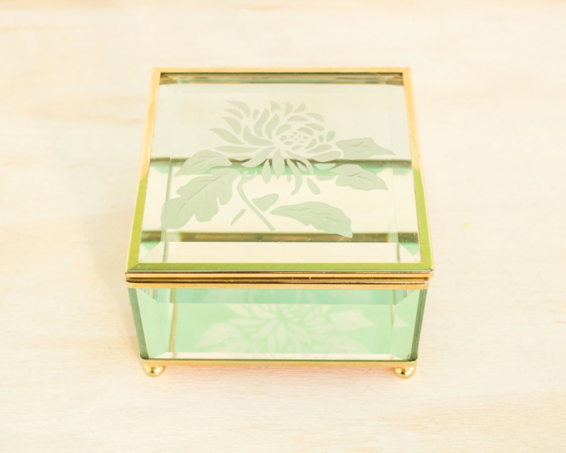 Brass & Glass Clear Frosted Beveled Box With Mirrored Bottom - Etsy
