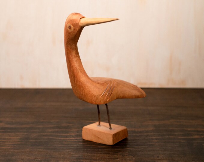 Wooden Hand-carved Bird Solid Wood Figurine With Wire Legs, Teak, Mid ...