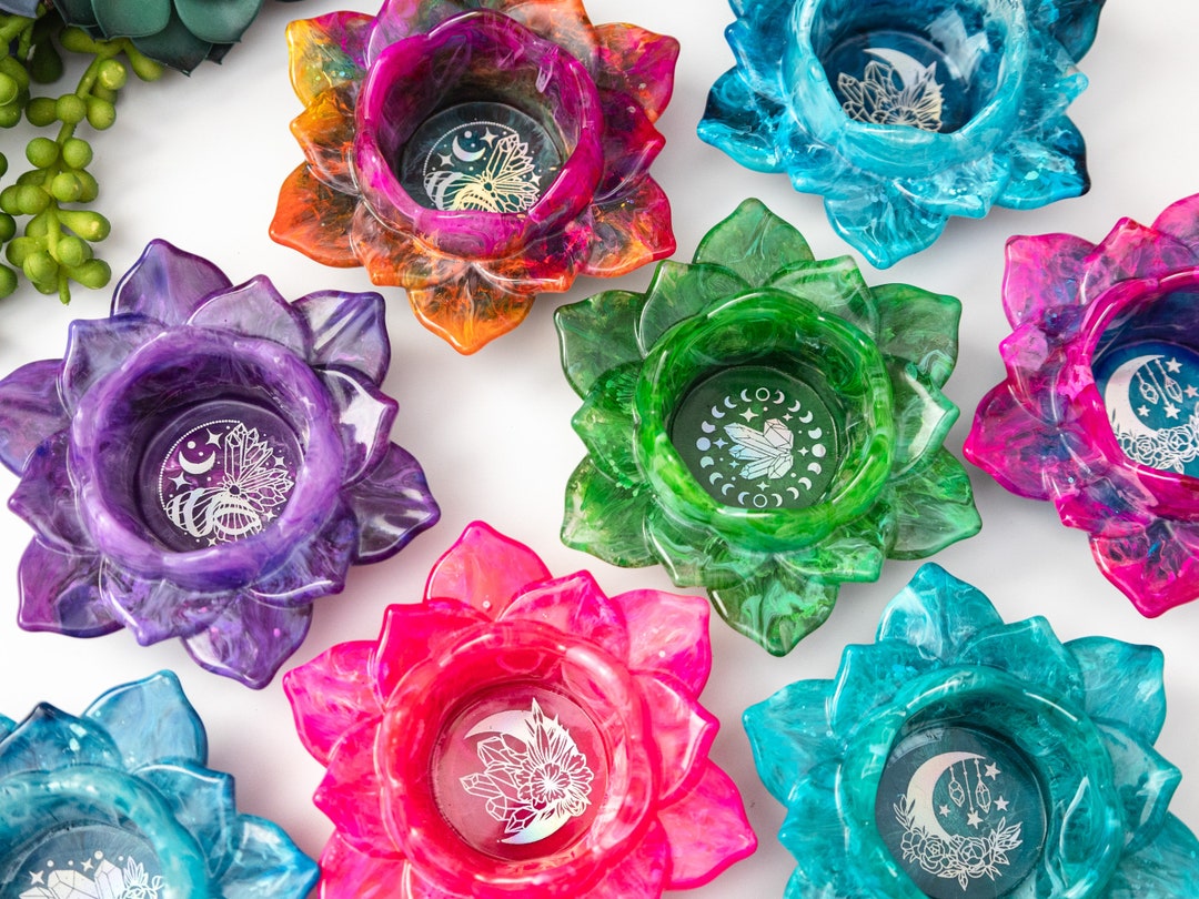 Resin Lotus Trinket Dish | Alcohol Ink Ring Dish, Tea Light Candle ...