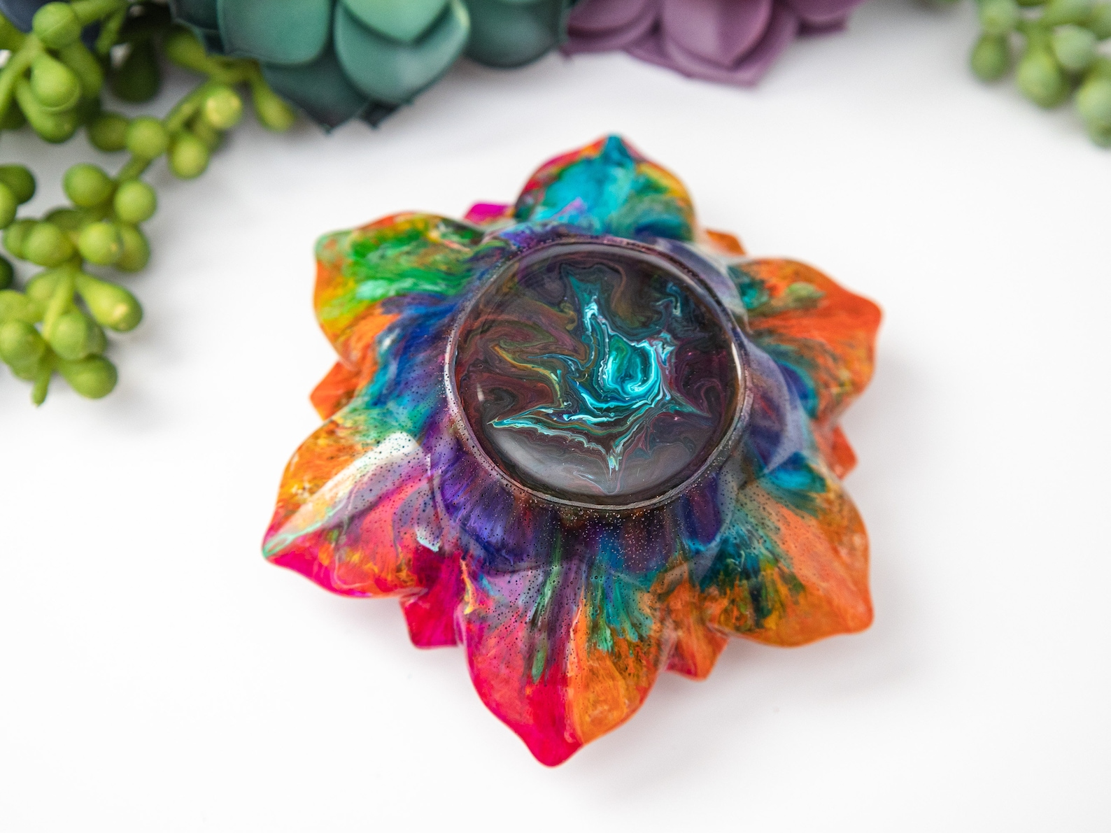 Resin Lotus Trinket Dish | Alcohol Ink Ring Dish, Tea Light Candle ...