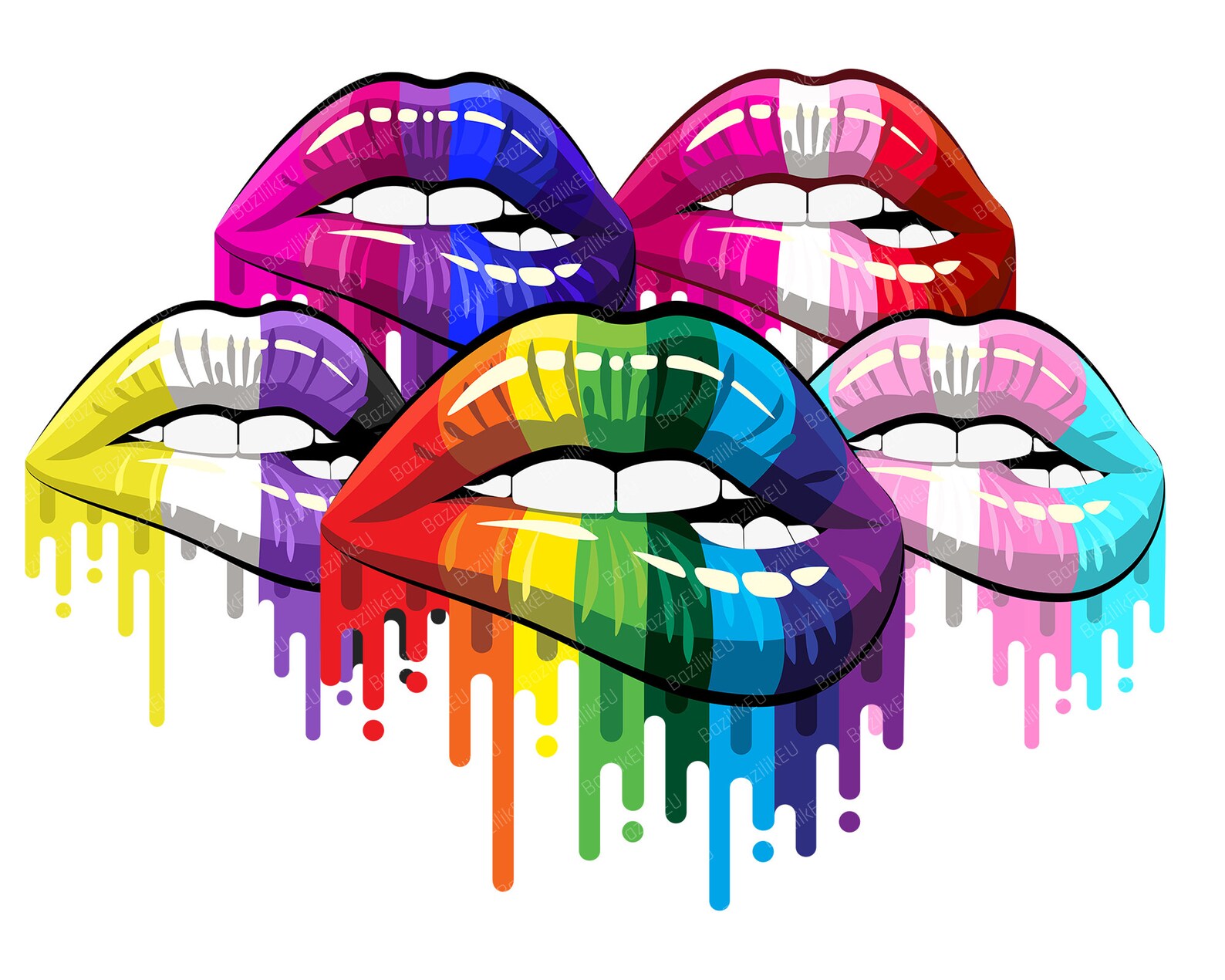 Lgbt Pride Lips Bundle Dripping Lips Lip Print Sexy Biting Etsy