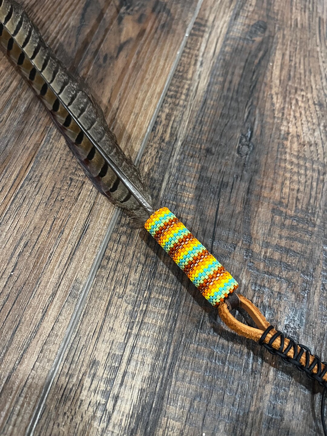 Beaded Pheasant Feather, Southwestern Car Decor, Leather Wrapped - Etsy