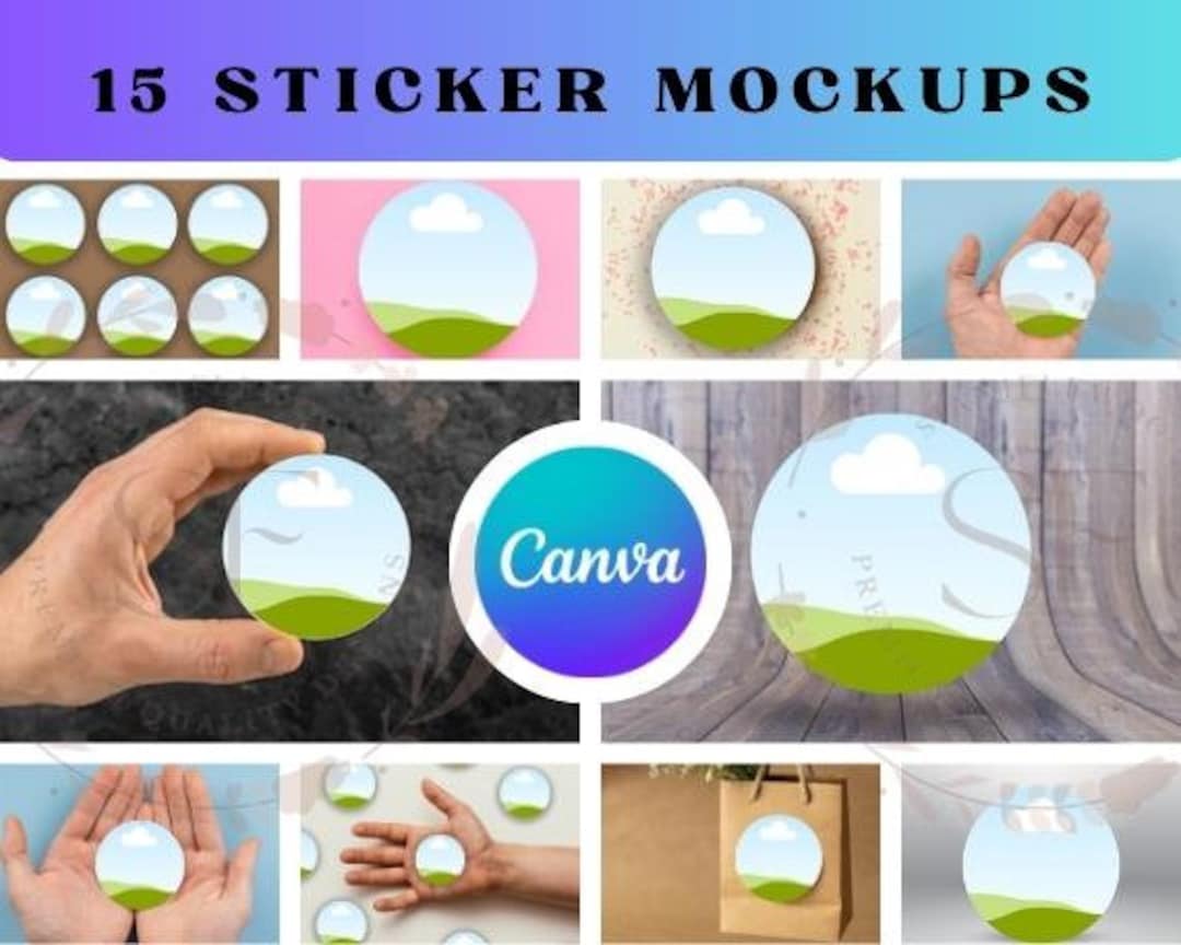 Sticker Mockup Canva, Round Sticker Mockup, Sticker Mockup Bundle ...