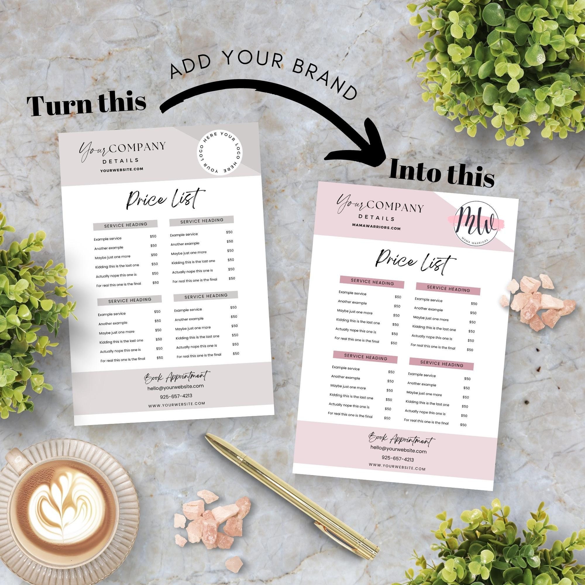 Price List Template for Small Business, Digital Brand and Logo Price ...