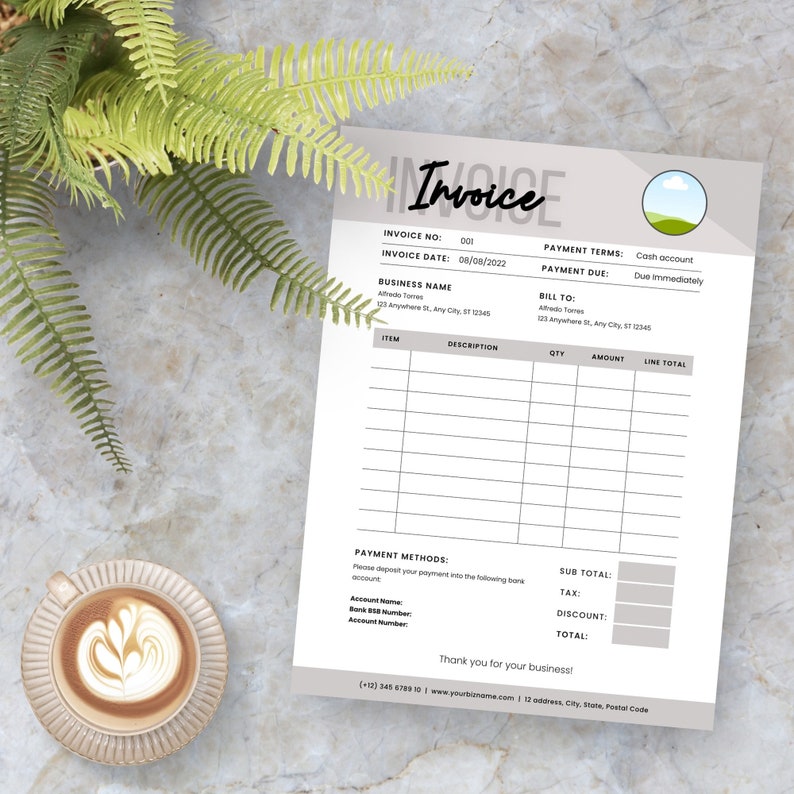 Simple Invoice Template, Instant Download, Editable Doc on Canva, PDF ...