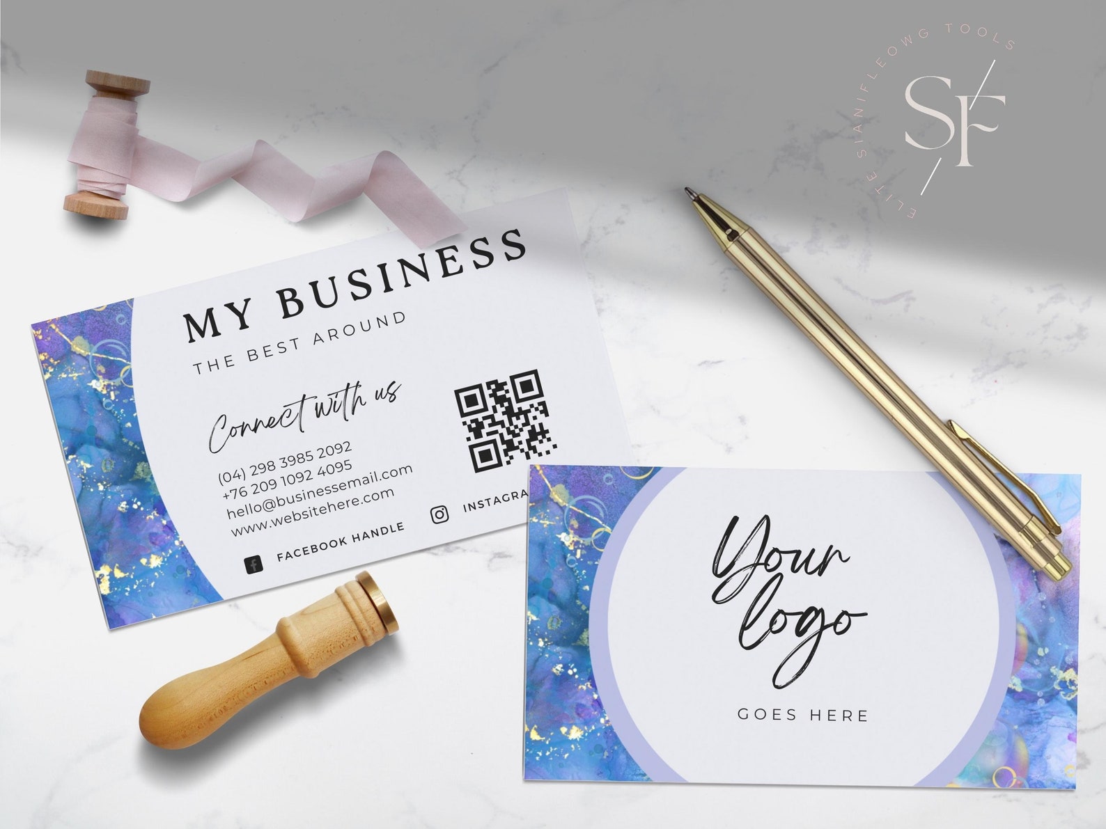 Blue and Gold Business Card, Sparkle Blue Business Card, Sparkle ...