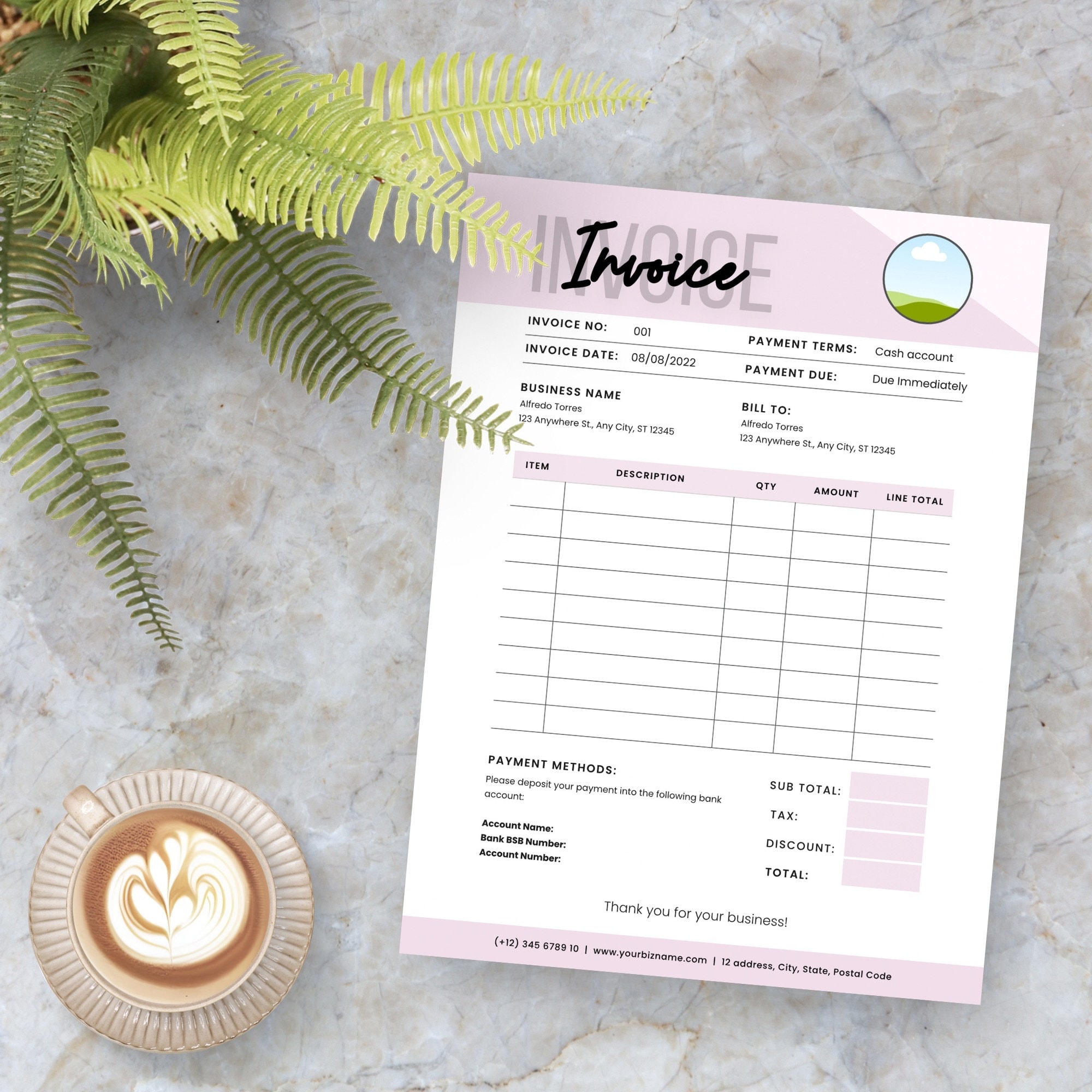 Simple Invoice Template, Instant Download, Editable Doc on Canva, PDF ...