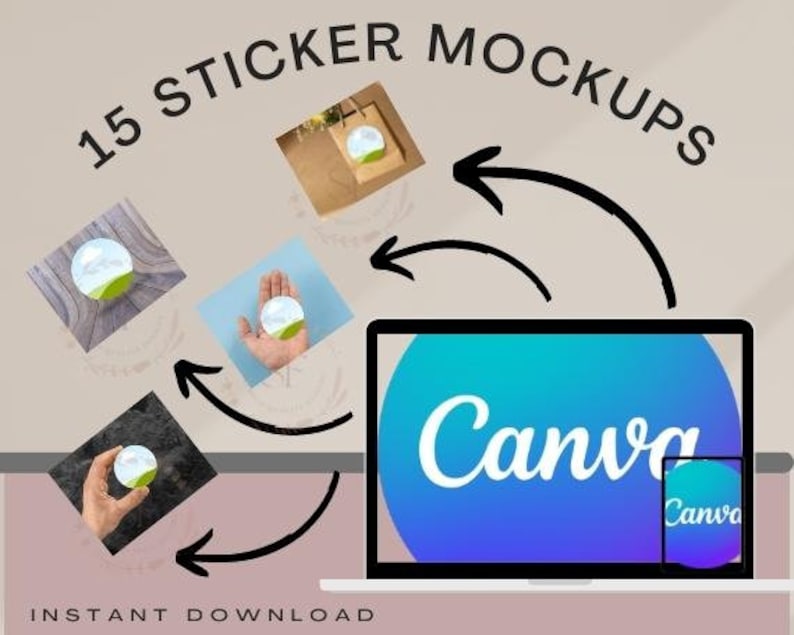 Sticker Mockup Canva, Round Sticker Mockup, Sticker Mockup Bundle ...