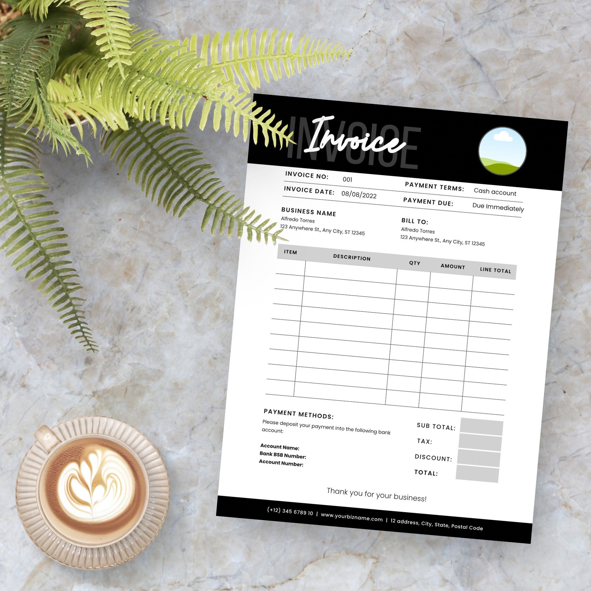 Simple Invoice Template, Instant Download, Editable Doc on Canva, PDF ...