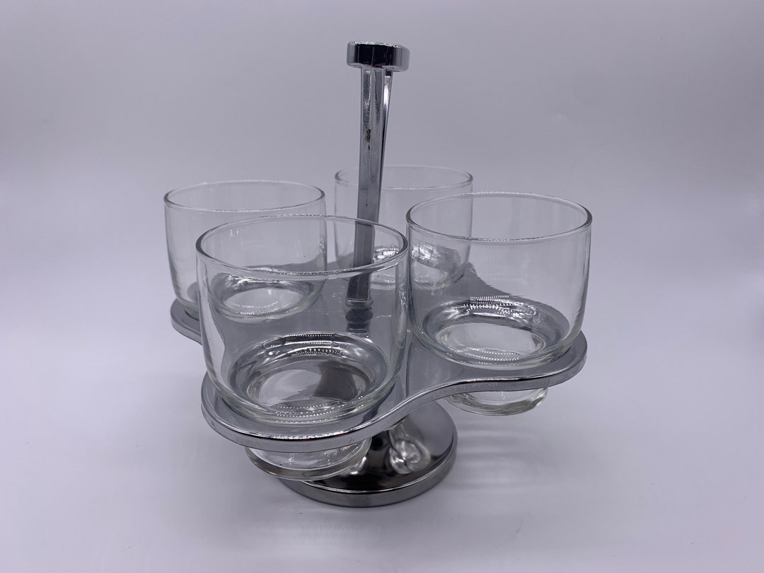 Bar Condiment Caddy Glass Chrome Teak Rotating Spinning Lazy Susan ...