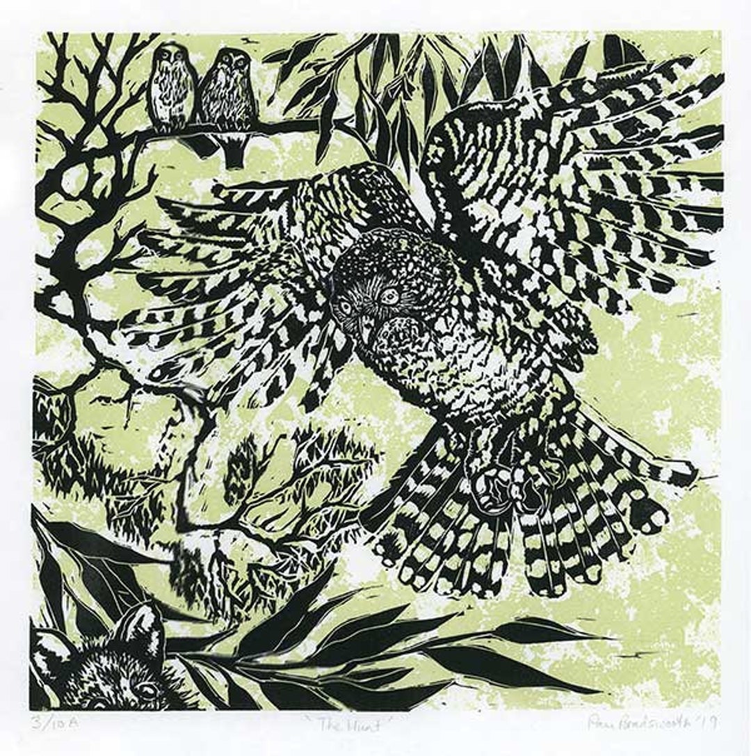 The Hunt, Powerful Owl, Linocut Print. - Etsy
