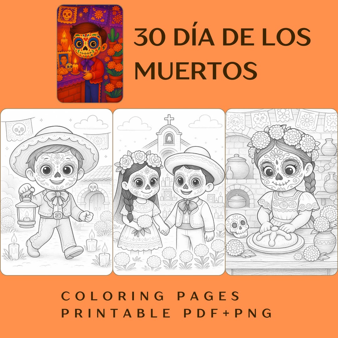 Día De Los Muertos Coloring Pages – 30 Sugar Skulls, Ofrendas (PDF ...
