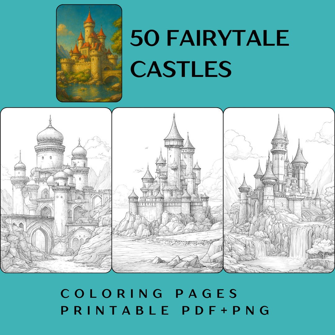 Enchanted Castles Coloring Book: 50 Fantasy Pages for Adults (printable ...