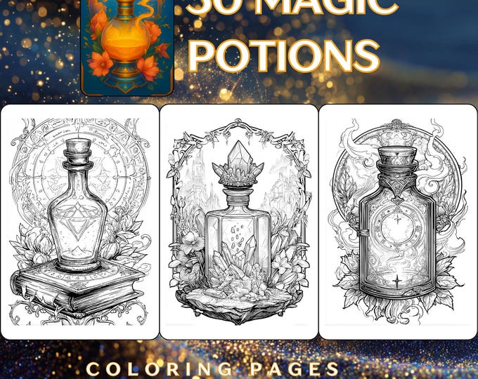 Mystical Potion Printable Coloring Pages | 28 Pages | Mystical Worlds ...