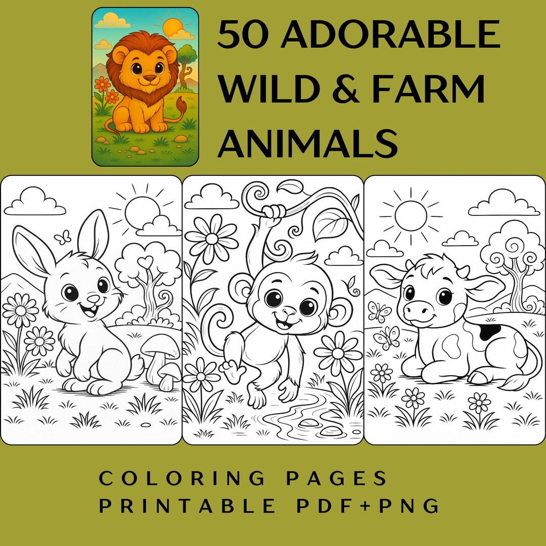 Toddler & Preschool Animal Coloring Book: 50 Cute Animals (PDF Download ...
