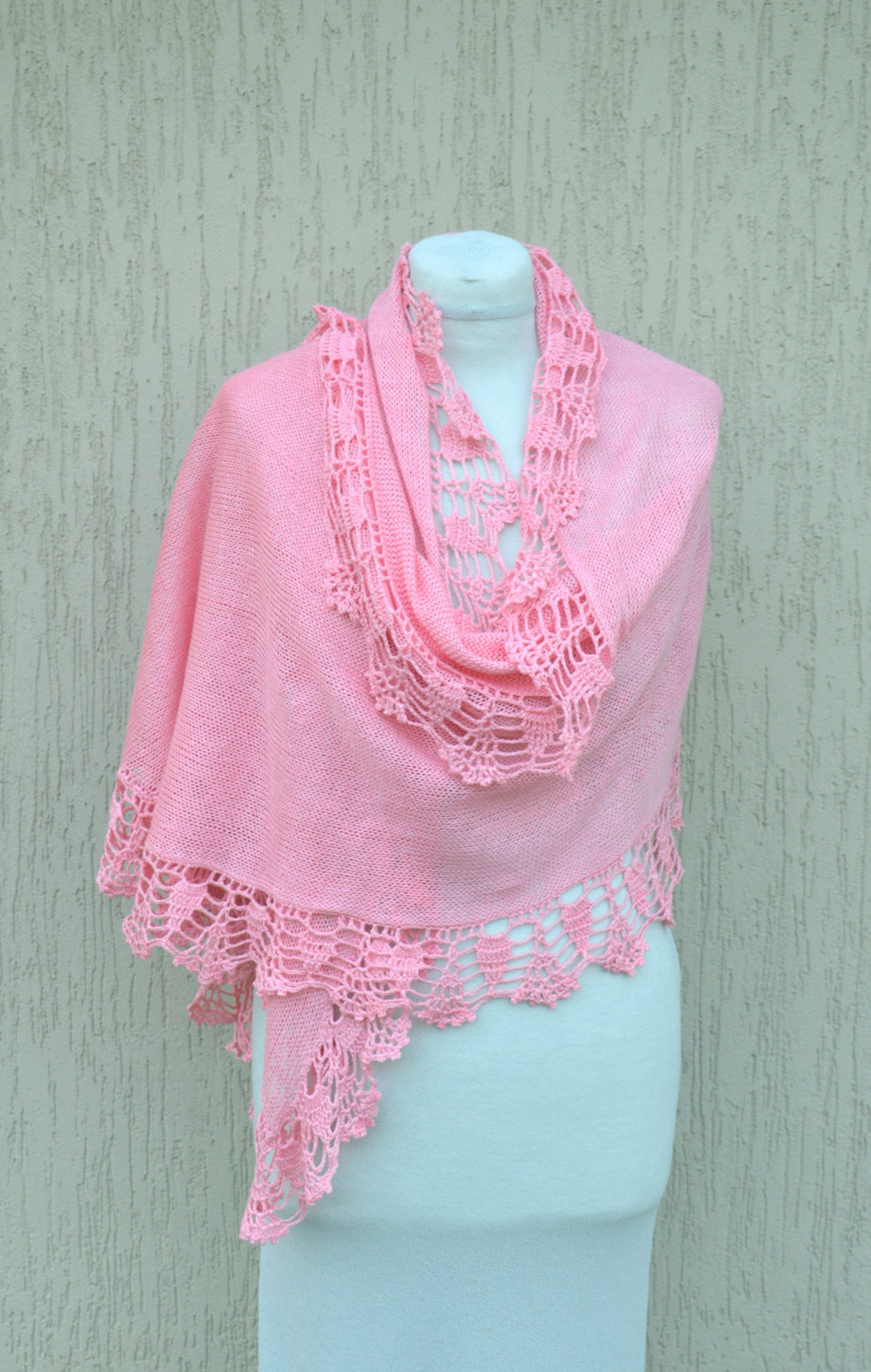 Envoltura de chal de lino de punto rosa chal rosa chal de ganchillo ...