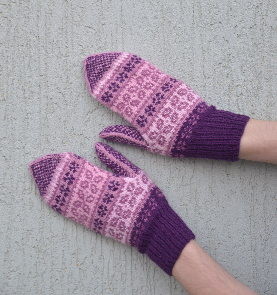Gift for Loved Ones, Purple Hand Knitted Mittens. Wool Mittens. Purple ...