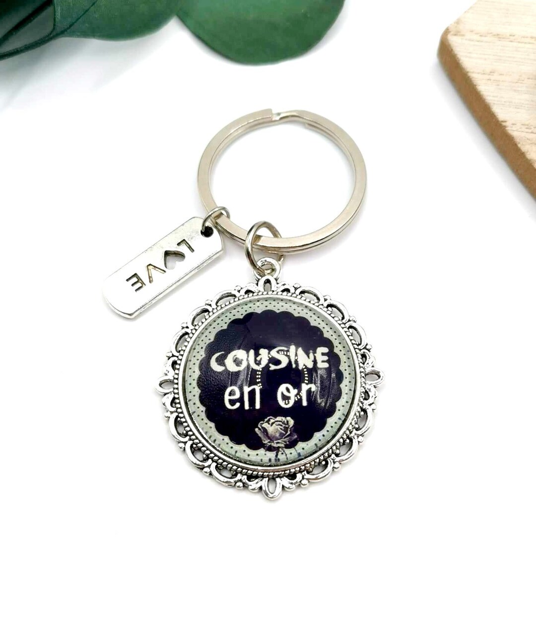 Cousin Cabochon Key Ring golden Cousin, Cousin Gift - Etsy