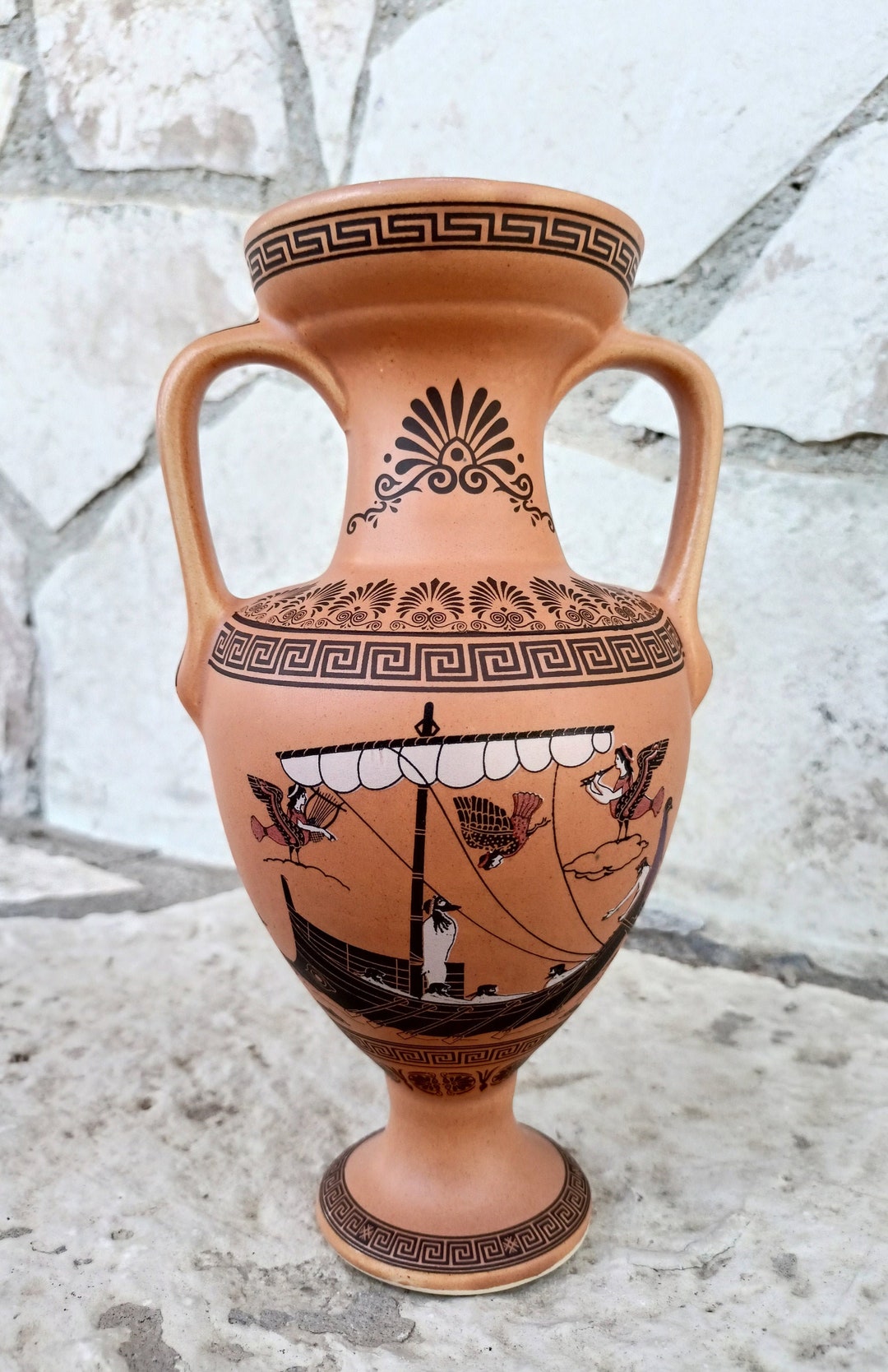 Amphora Shape Vase, Glazed and Decorated With Black Figured Designs - Etsy