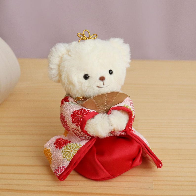 Hina Dolls Teddy Bear With Case - Japanese Kimono Plush Dolls, Ningyo ...