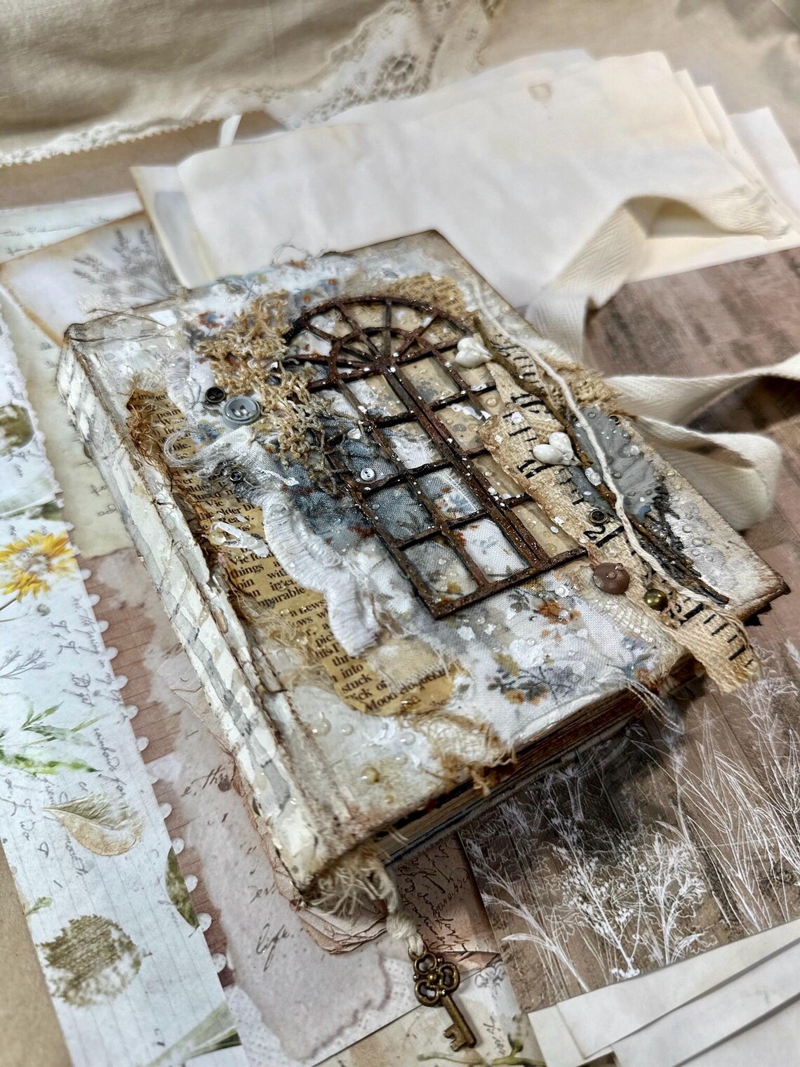 Burlap Notebook, Beetle, A6, Vintage Handmade Junk Journal, Rustic ...