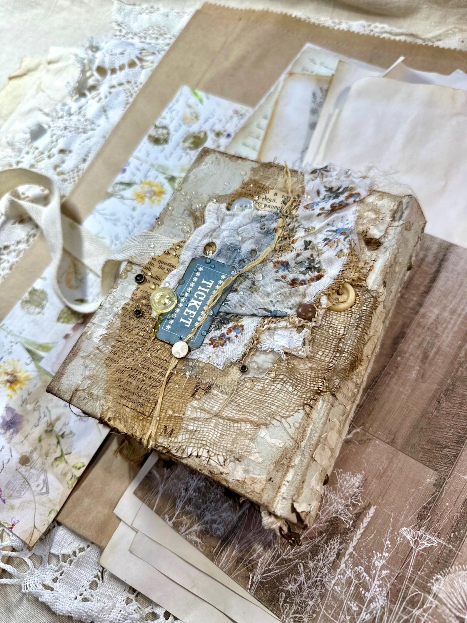 Burlap Notebook, Beetle, A6, Vintage Handmade Junk Journal, Rustic ...