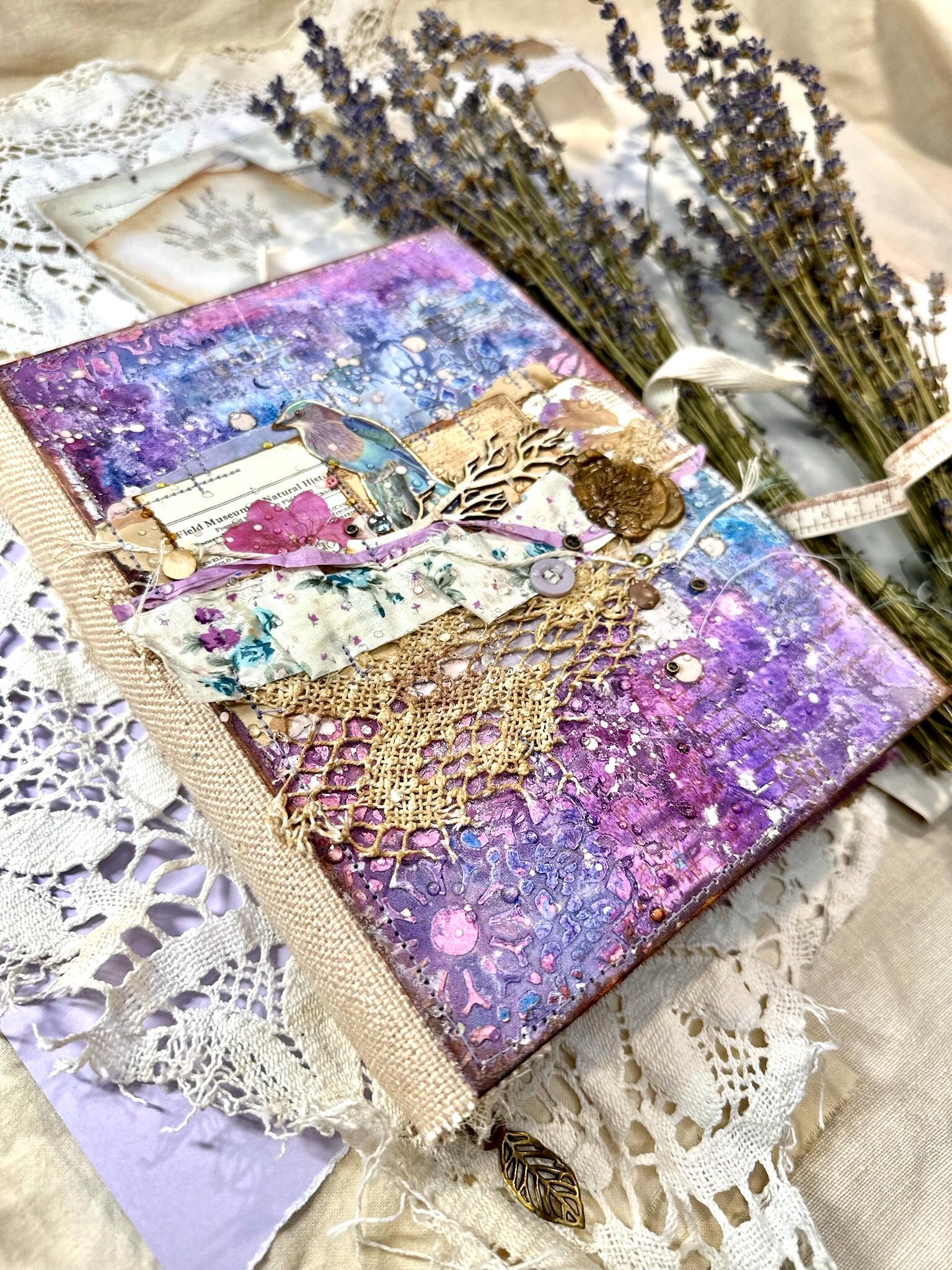 Purple Linen Notebook, Bird, Beetle, A5, Vintage Handmade Junk Journal, Rustic Forest Old Diary ...