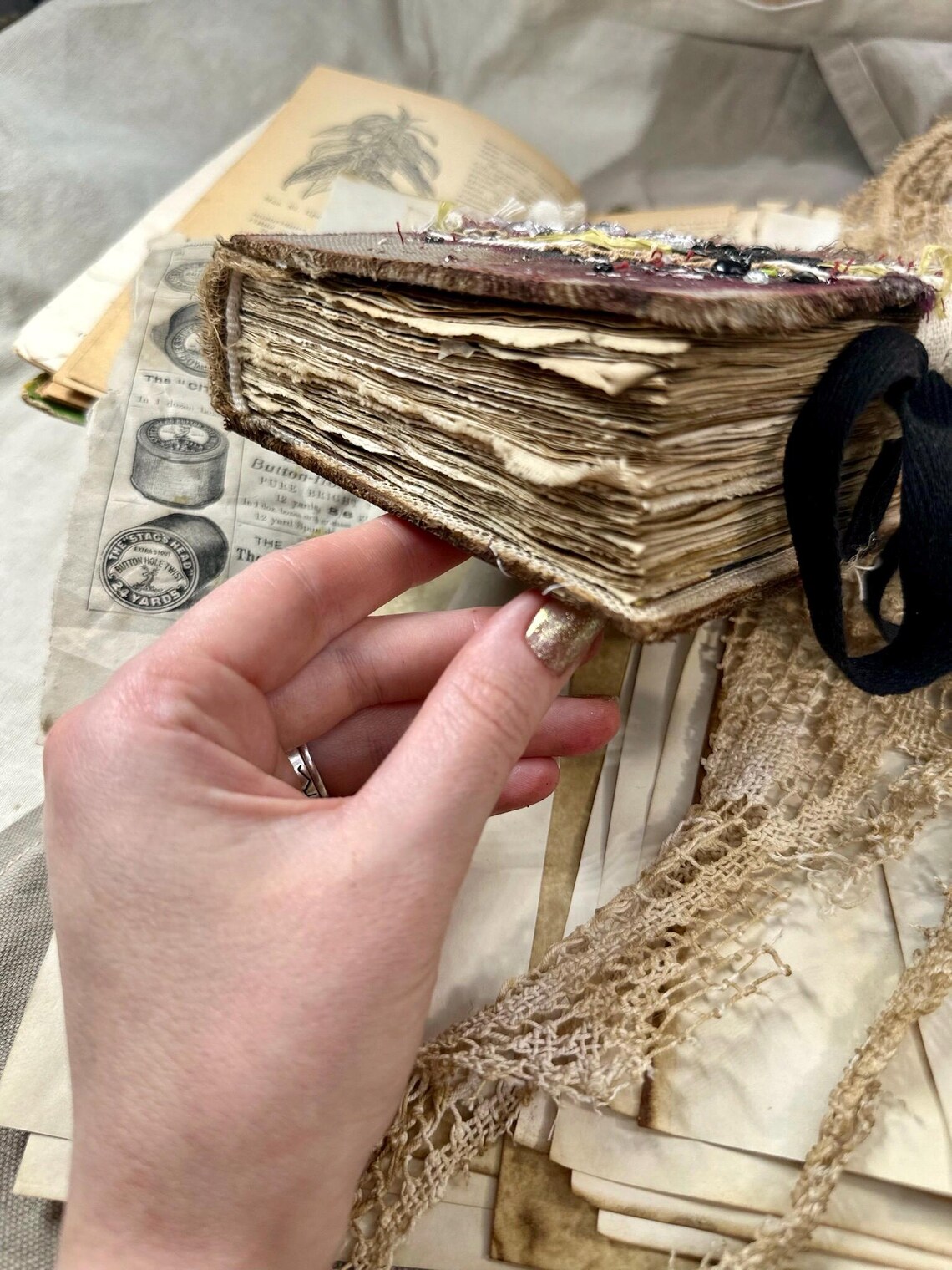 Vintage Handmade Junk Journal, Rustic Burlap Notebook, A6, Forest Old ...